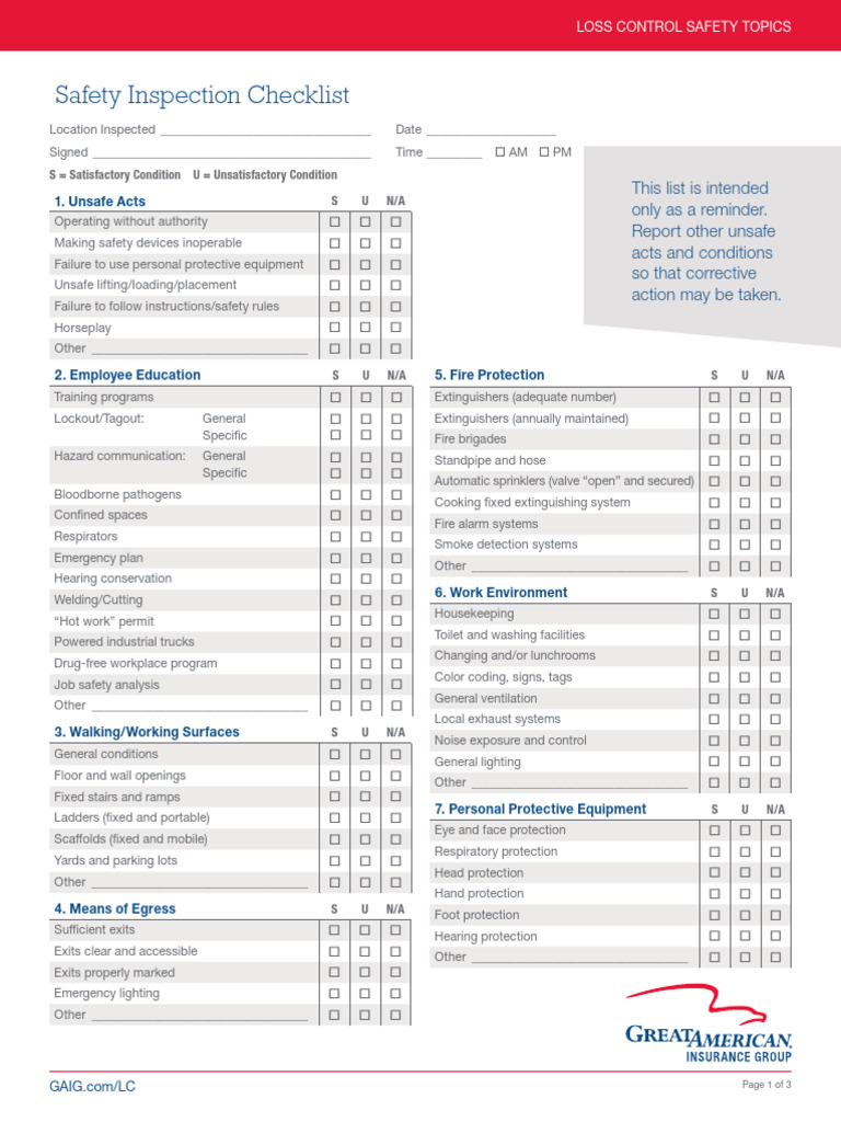0059 Lca Safety Inspection Checklist | PDF | Insurance | Personal ...