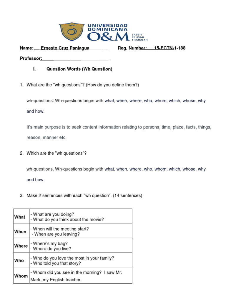 Wh Questions and Ordinal Numbers Guide | PDF | Question