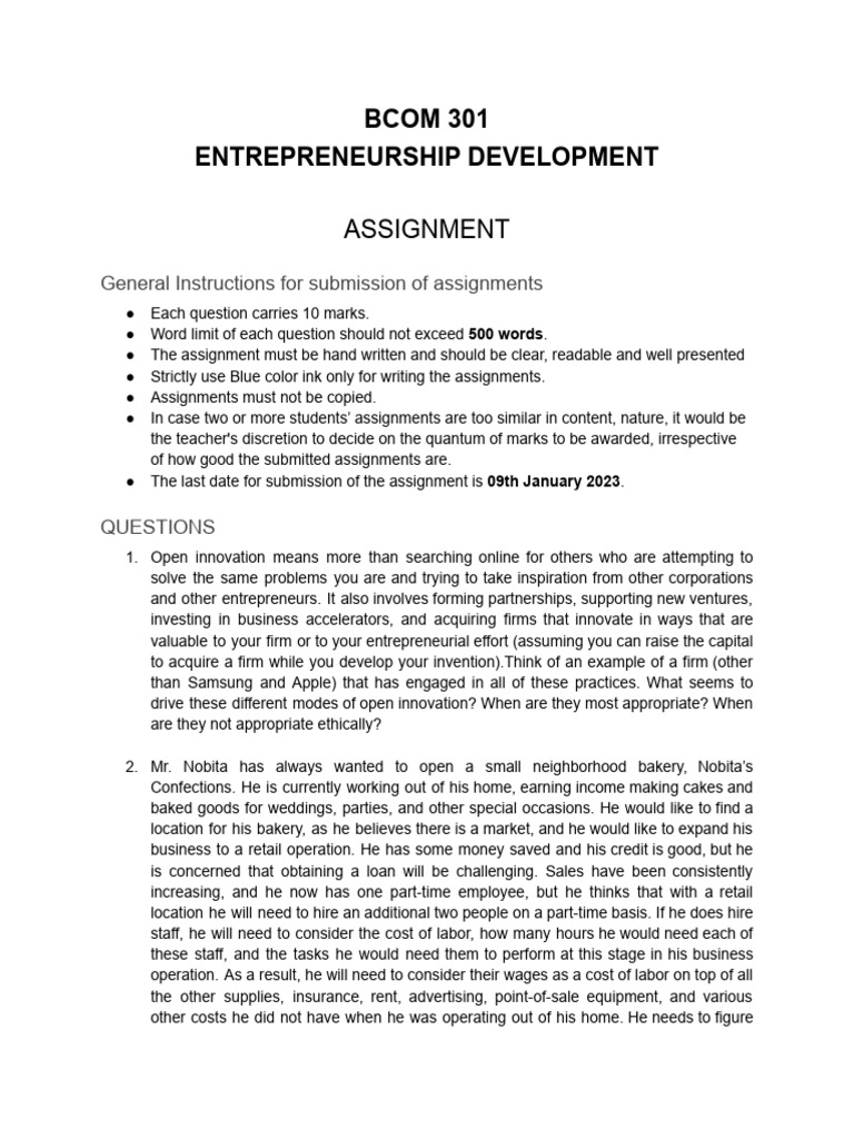 BCOM 301 ED Assignment | PDF | Entrepreneurship | Private Sector