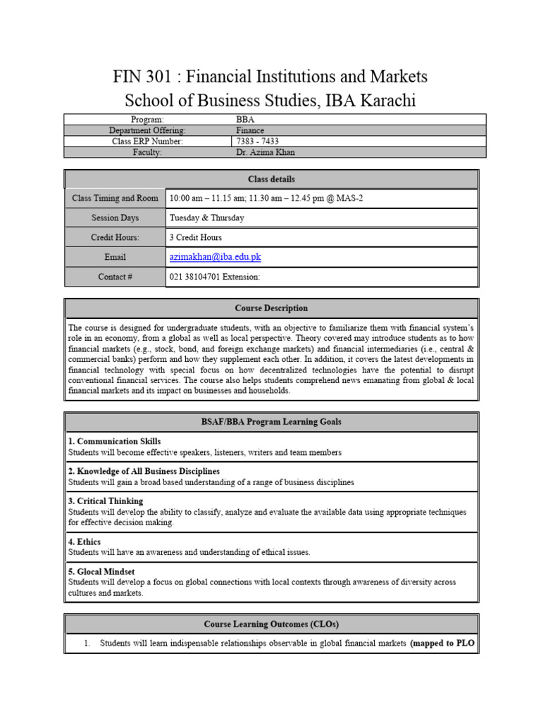 FIN 301: Financial Markets Overview | PDF | Market (Economics ...
