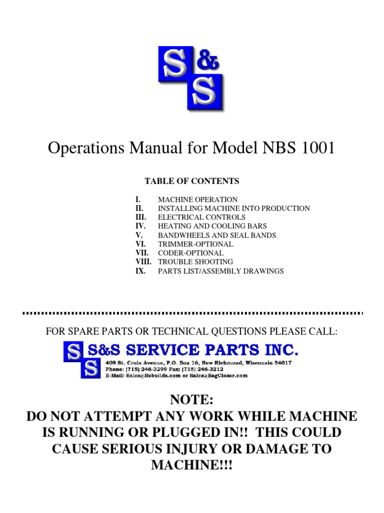 Operations Manual For NBS 1001 | PDF | Machines | Belt (Mechanical)