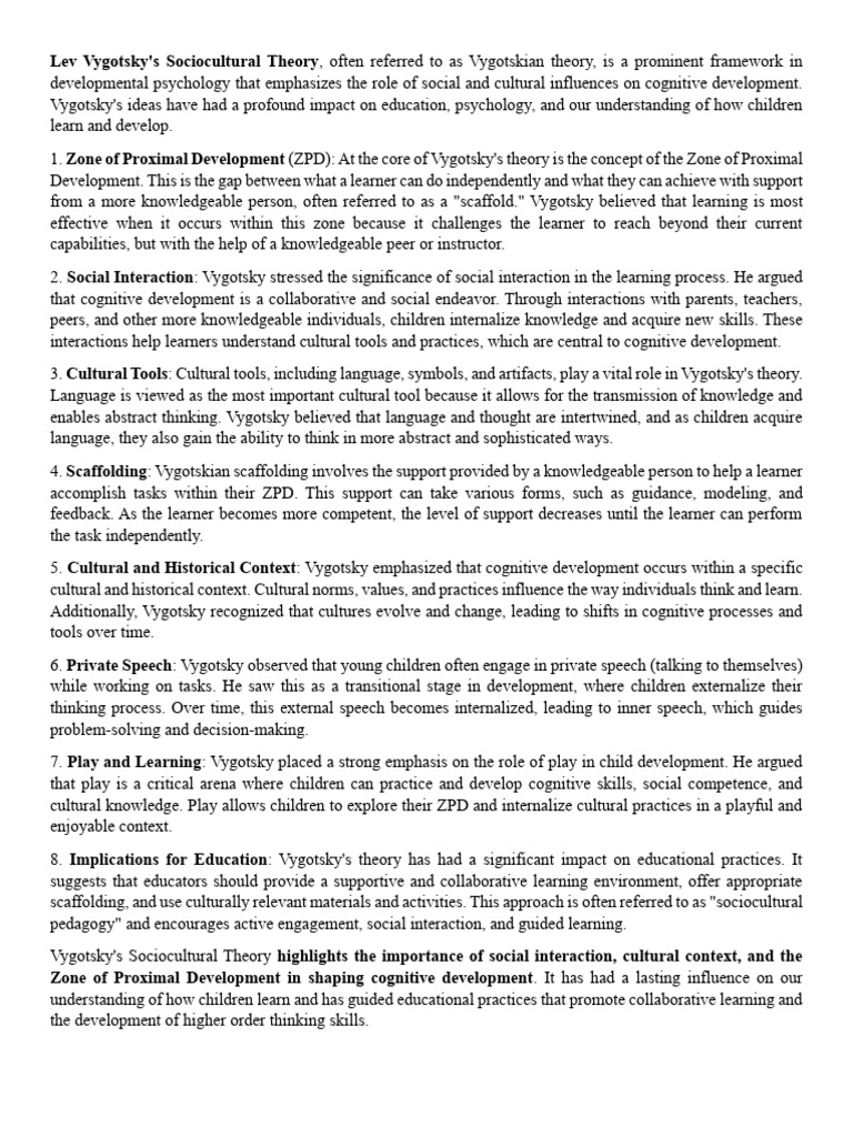 Vygotsky's Sociocultural Theory Explained | PDF | Education Theory ...