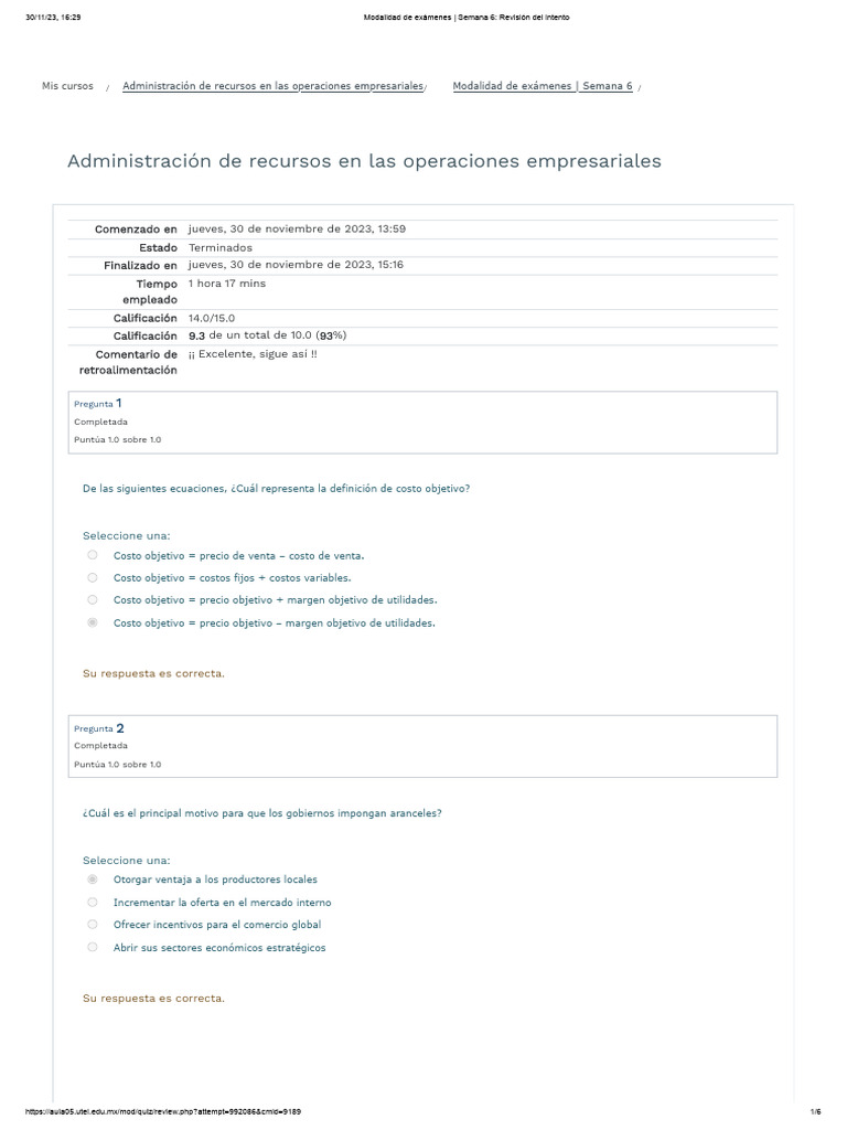 Modalidad de Exámenes _ Semana 6_ Administración de Recursos en Las Operaciones Empresariales ...