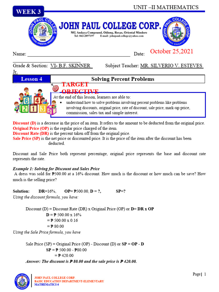 Math 6 Q.2 Module 3 | PDF | Interest | Prices