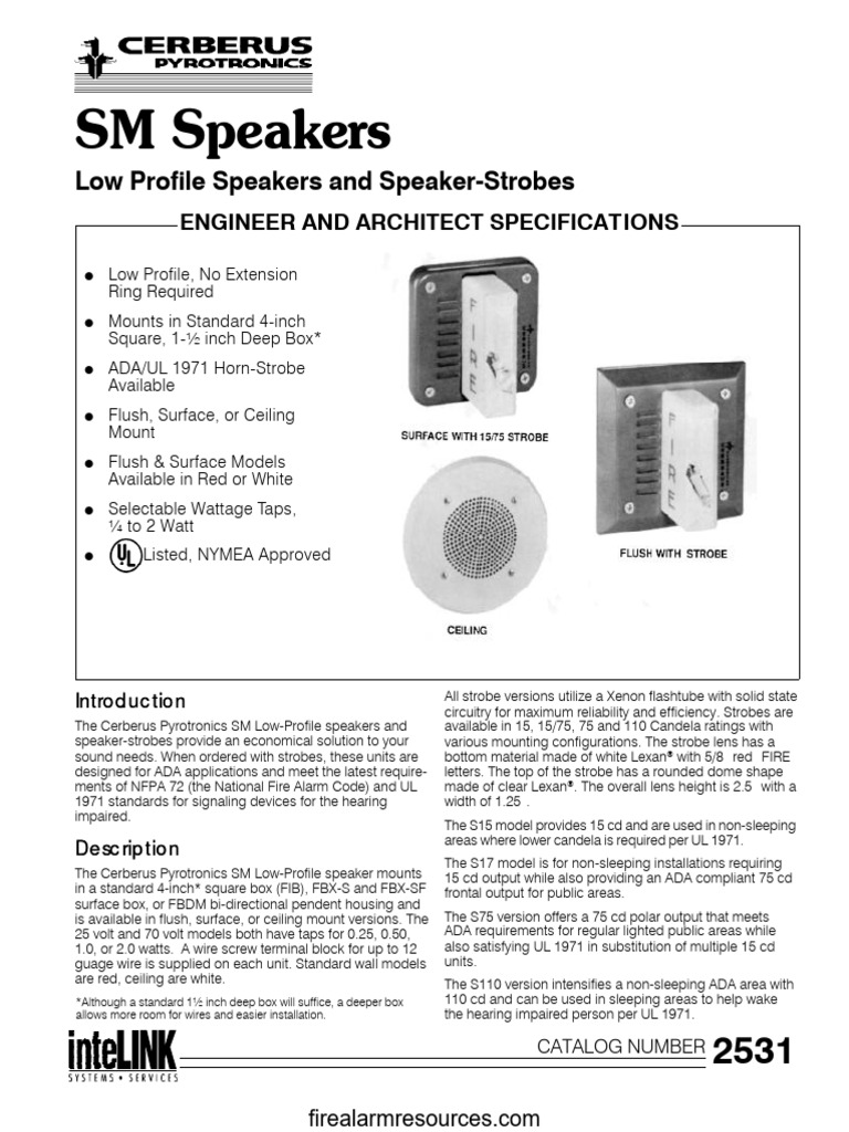 Cerberus Pyrotronics SM Speakers F Series Speakers and Speaker Strobes ...
