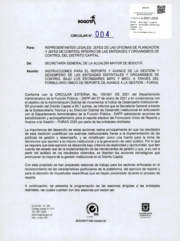 Circular 004 de 2021 | PDF | Bogotá