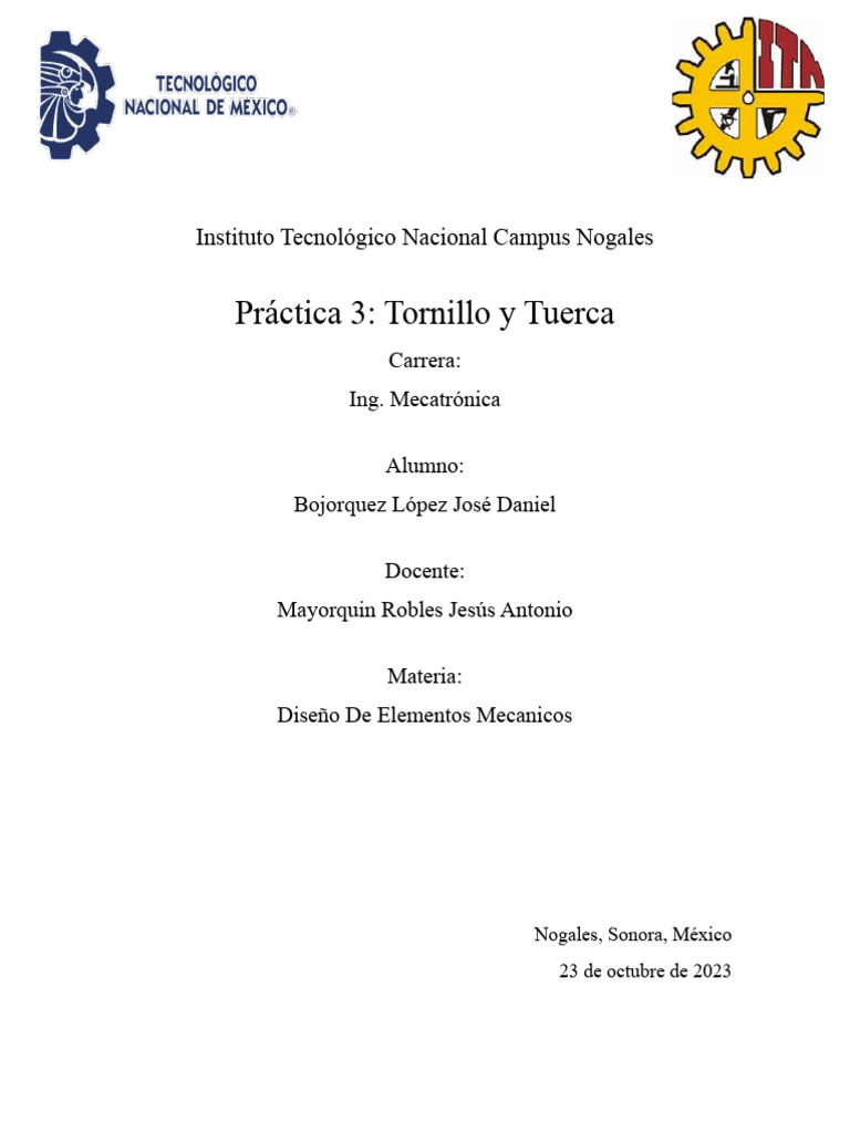 Practica 3 - Diseño de Tuerca y Tornillo Hexagonal | PDF | Tornillo | Tuerca (Hardware)