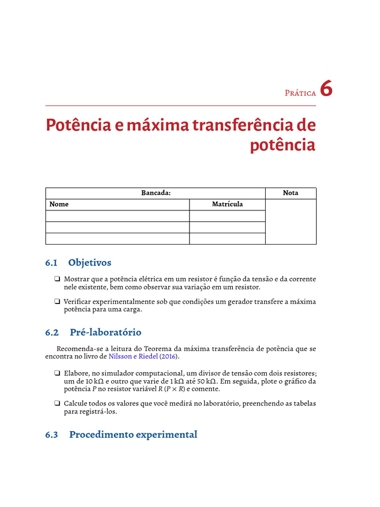 Lab Circuitos I06 | PDF | Energia elétrica | Resistor