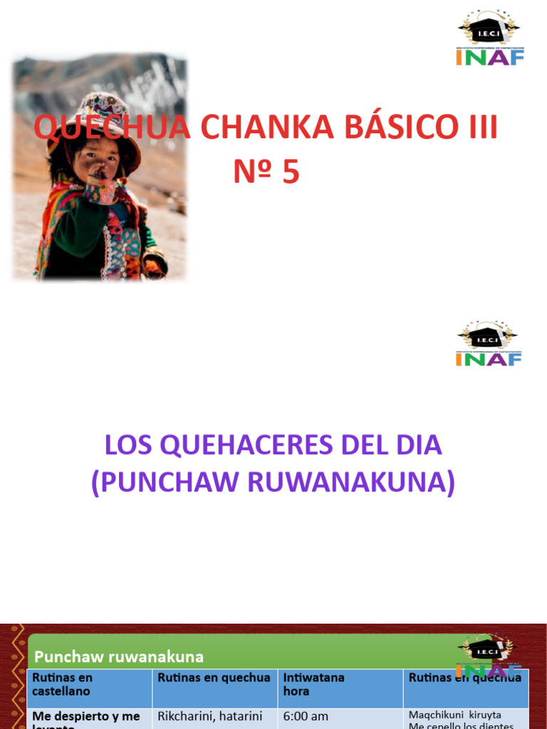 Quechua Chanka: Rutinas y Colores | PDF