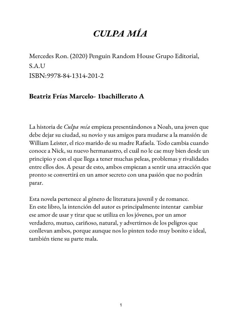 Reseña Culpa Mía | PDF