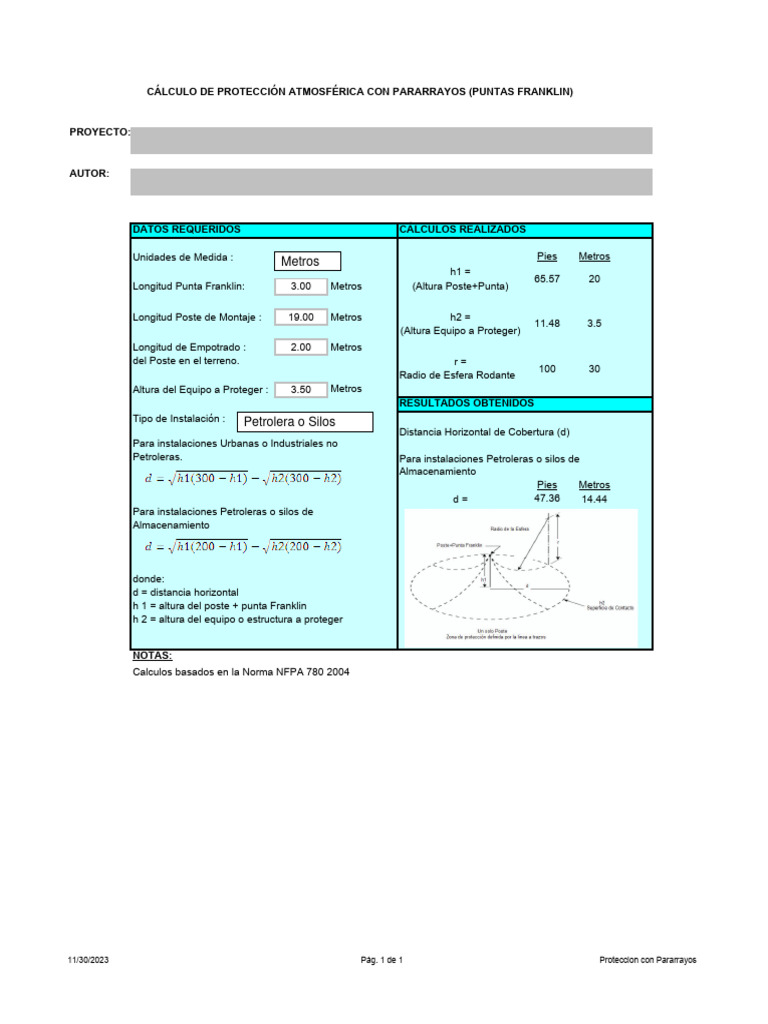 Calculo Area Prot Atmosferica (Pararrayos 30-05-2010) | PDF | Metrología | Longitud