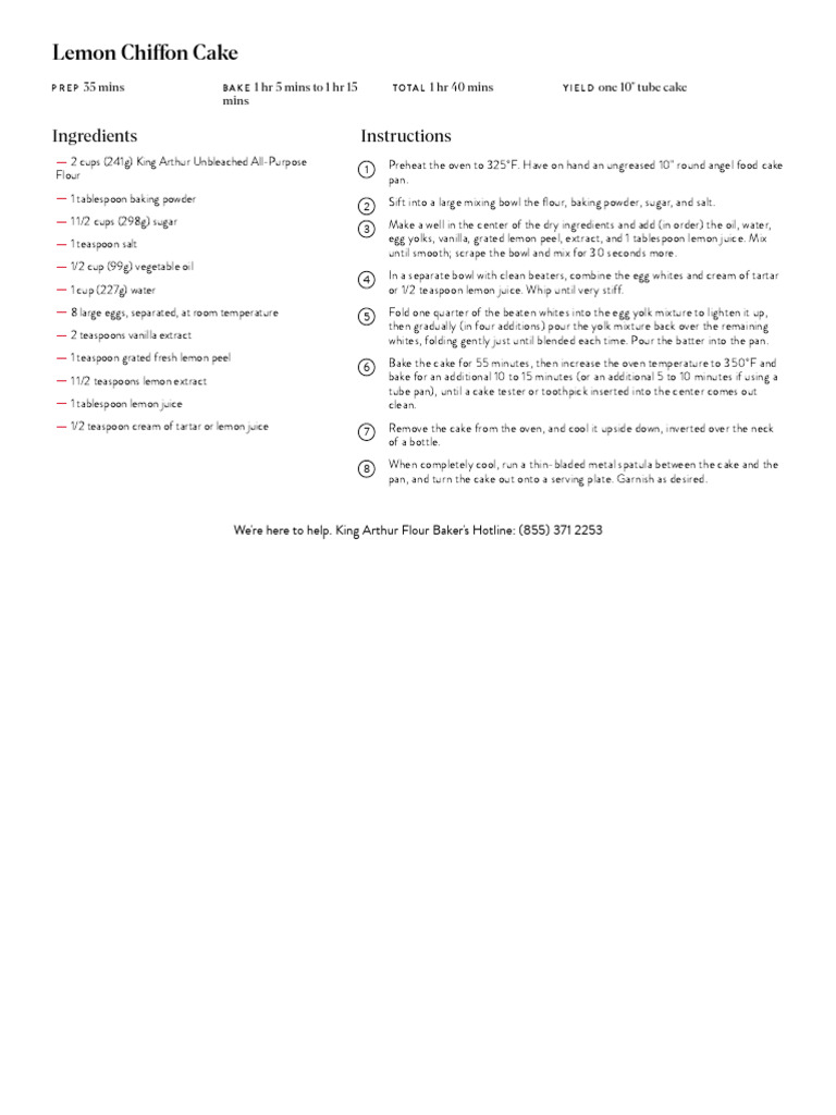 Lemon Chiffon Cake King Arthur Flour Pdf Cakes Flour