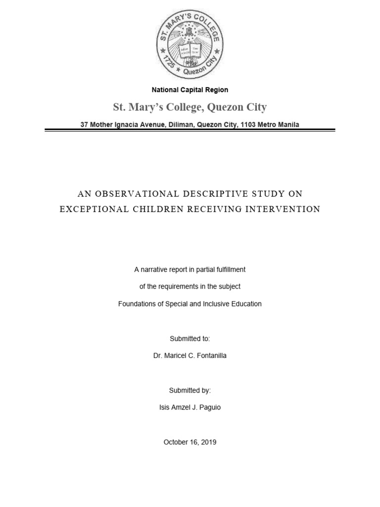An Observational Descriptive Study On Exceptional Children Receiving ...