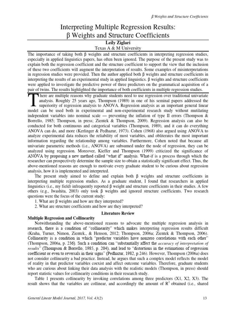 Ziglari - 2017 - Interpreting Multiple Regression Results- β Weights and Structure Coefficients ...