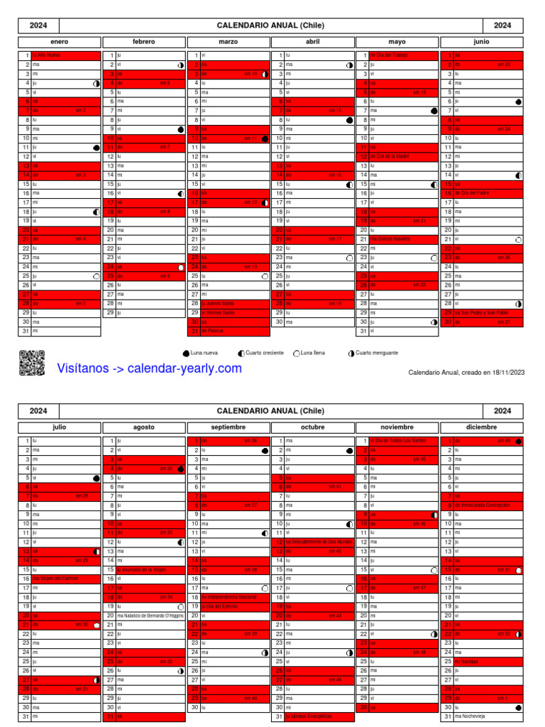 Yearly Calendar 2024 Chile | PDF