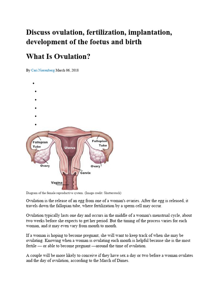 S.A. U2 - 5. Discuss Ovulation, Fertilization, Implantation, Development of The Foetus and Birth ...