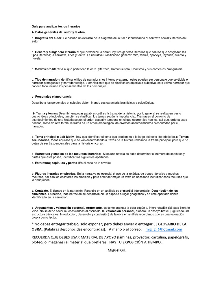Guia para Analizar Obra | PDF | Narración | Escritura
