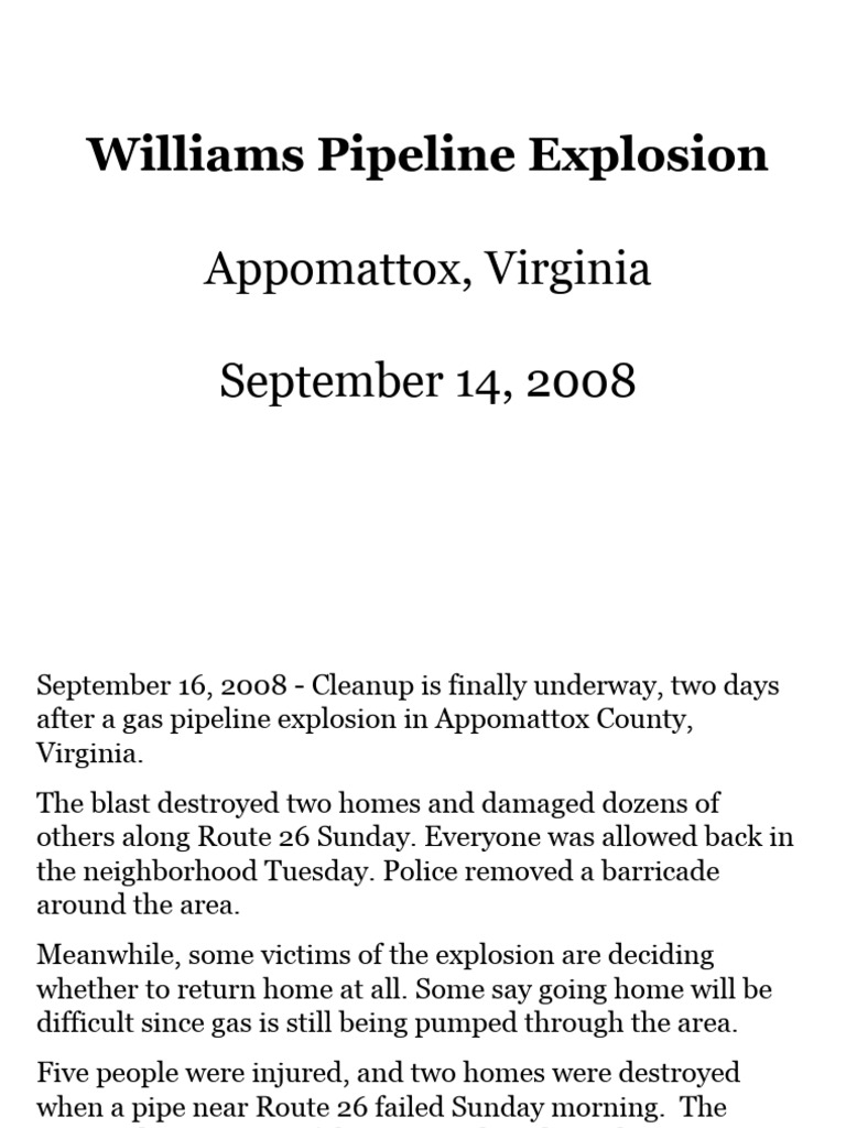 Williams Pipeline Explosion | PDF