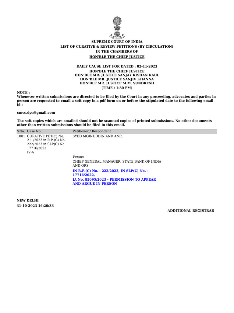 M - CC - 1 (1) - Cause List 02112023 - SC - Review - HSA PIL | PDF ...