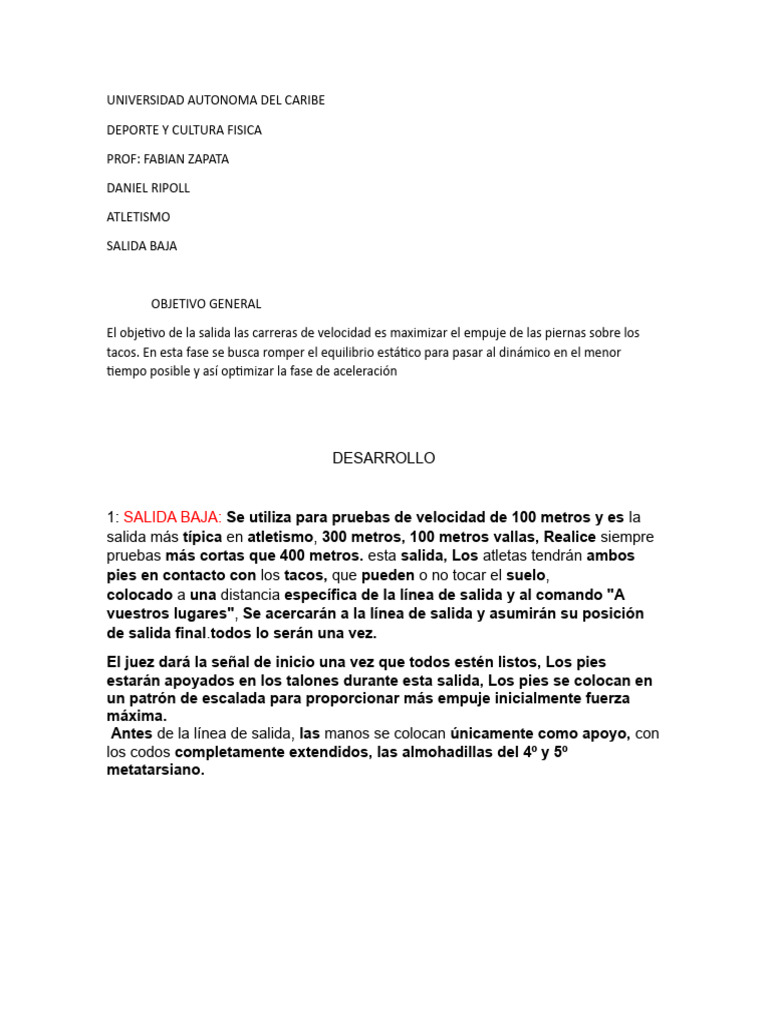 Fases de la Salida Baja en Atletismo | PDF