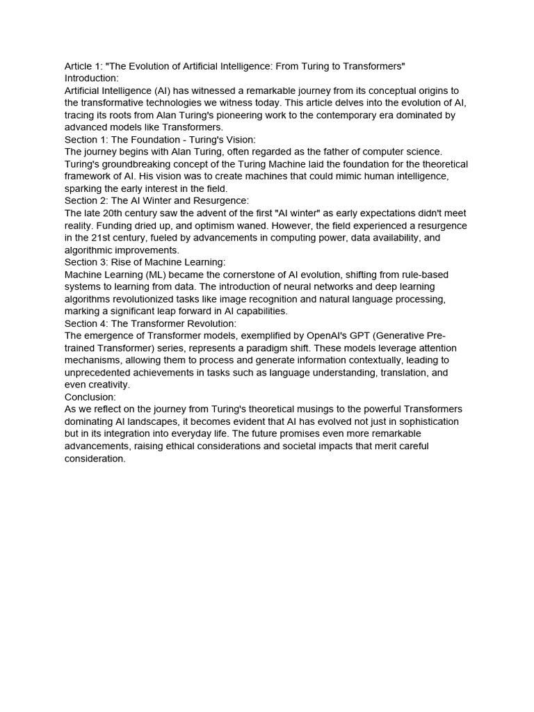 The Evolution of Artificial Intelligence - From Turing To Transformers ...