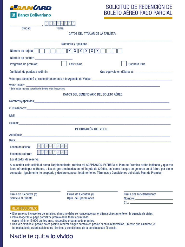 PDF Editable Solicitud Redención Boleto Aereo Pago Parcial | PDF