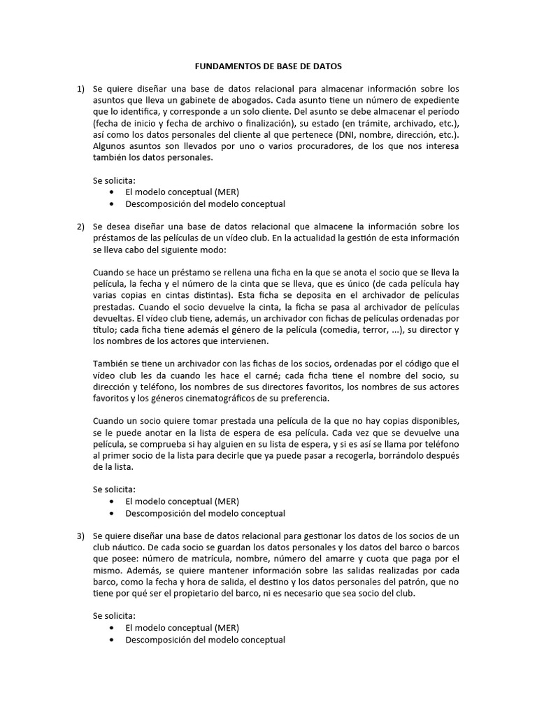 Ejercicios de Fundamento de Base de Datos | PDF | Bases de datos | Informática