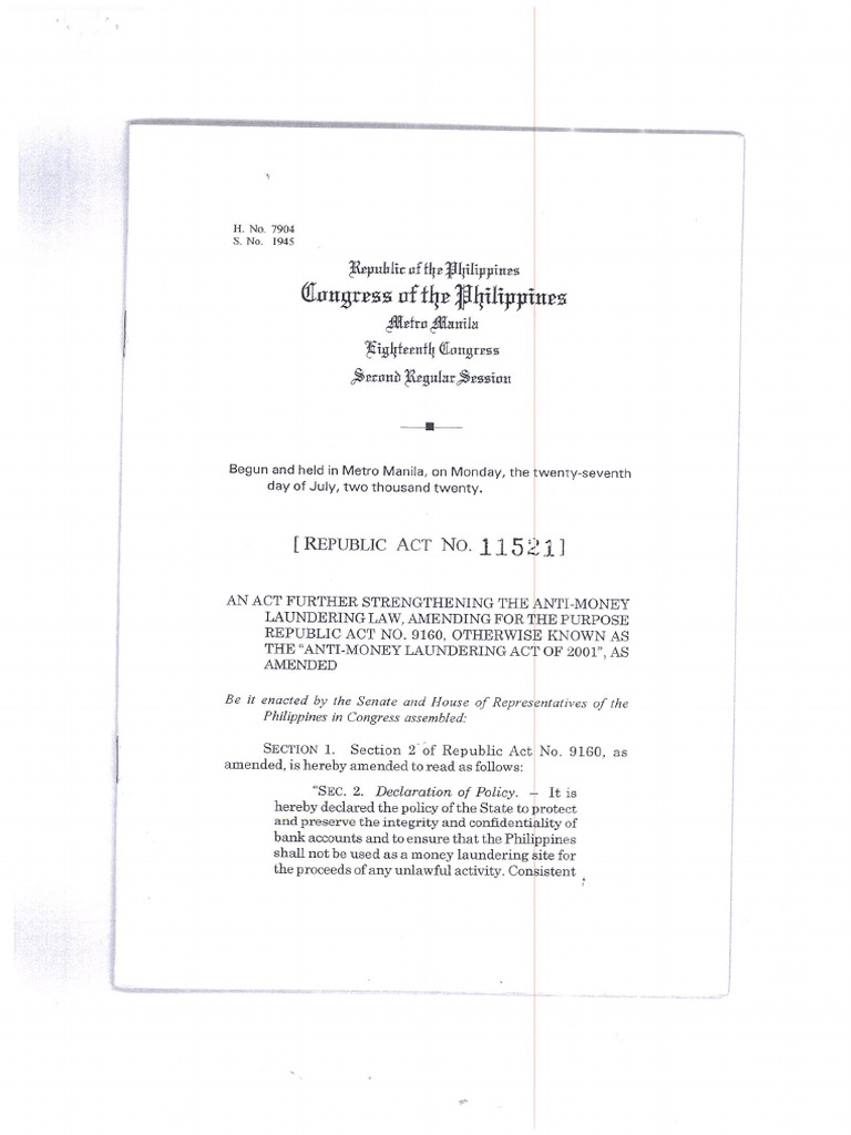 RA 11521 (2021 Amendment To AMLA) | PDF