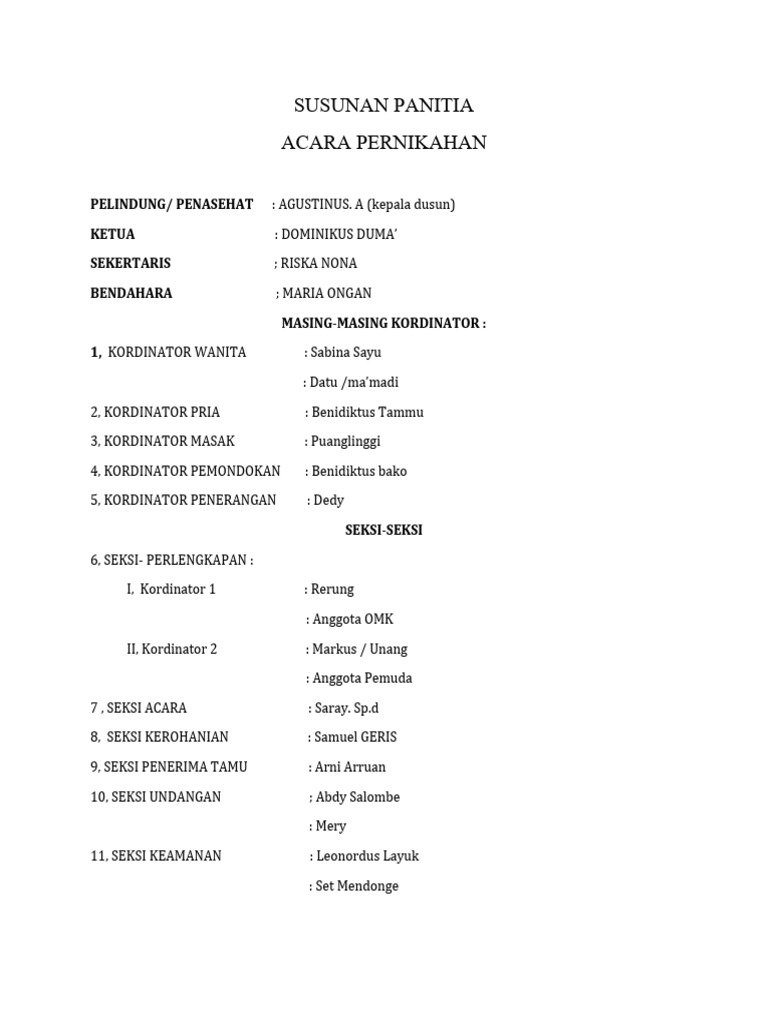 Susunan Panitia Acara Pernikahan | PDF | Pengembangan Diri | Gaya Hidup