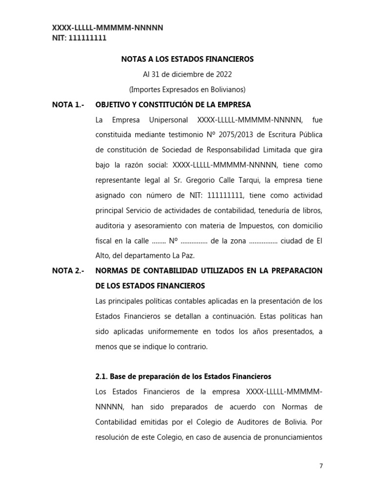 Notas A Eeff | PDF | Contabilidad | Estado financiero