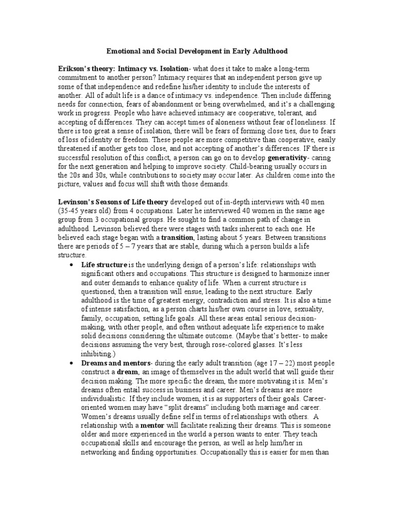 Early Adulthood Social Development