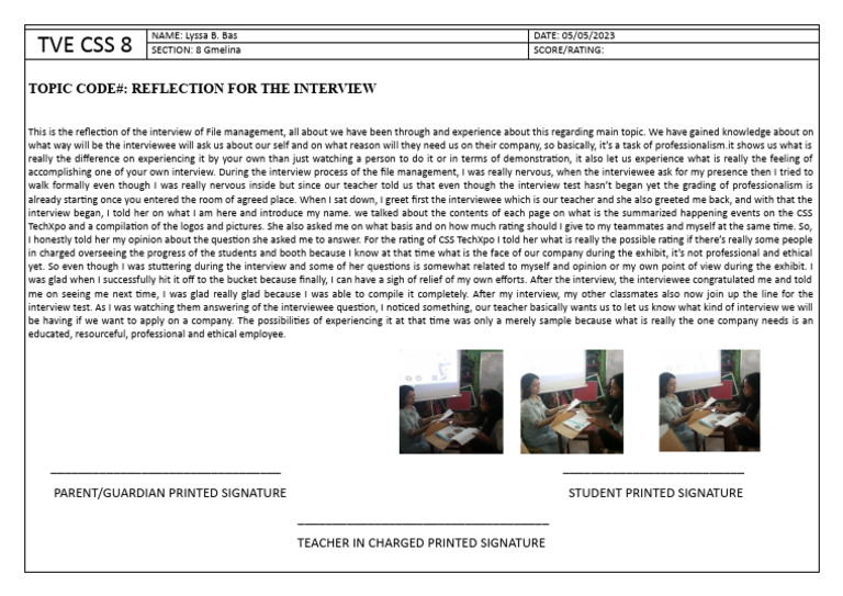 Tve Css 8 Reflection For Interview | PDF | Interview | Cognition