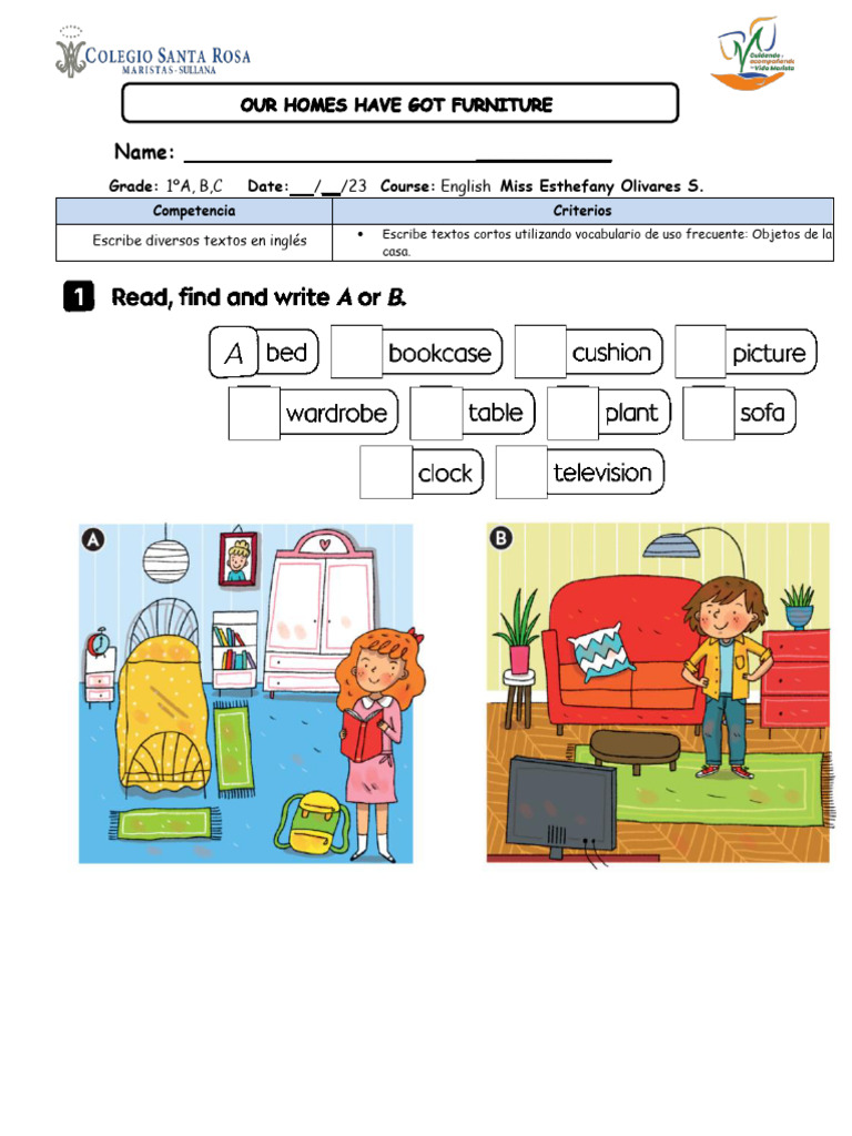 Worksheet Furniture Vocabulary | PDF | Estudios de idiomas extranjeros