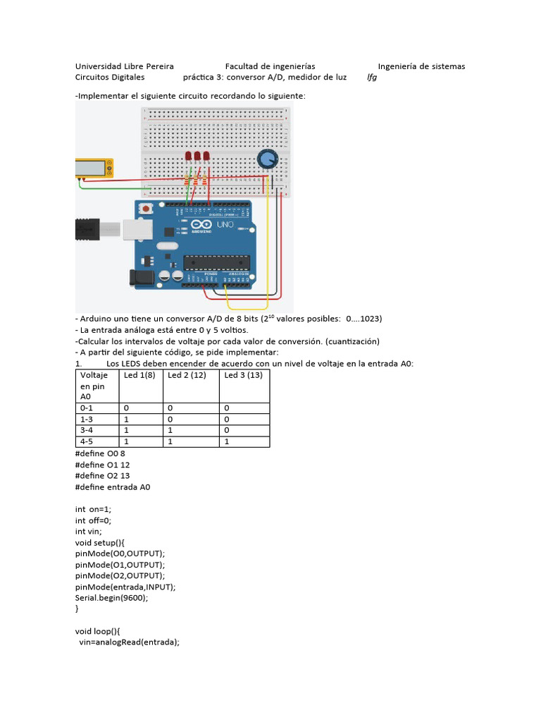 Practica 3 conversorAD | PDF | Diodo emisor de luz | Ingenieria Eléctrica