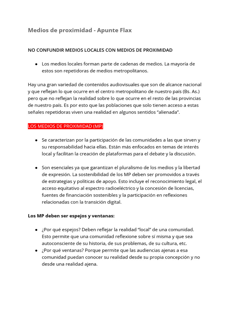 Medios de Proximidad - Apunte Flax | PDF