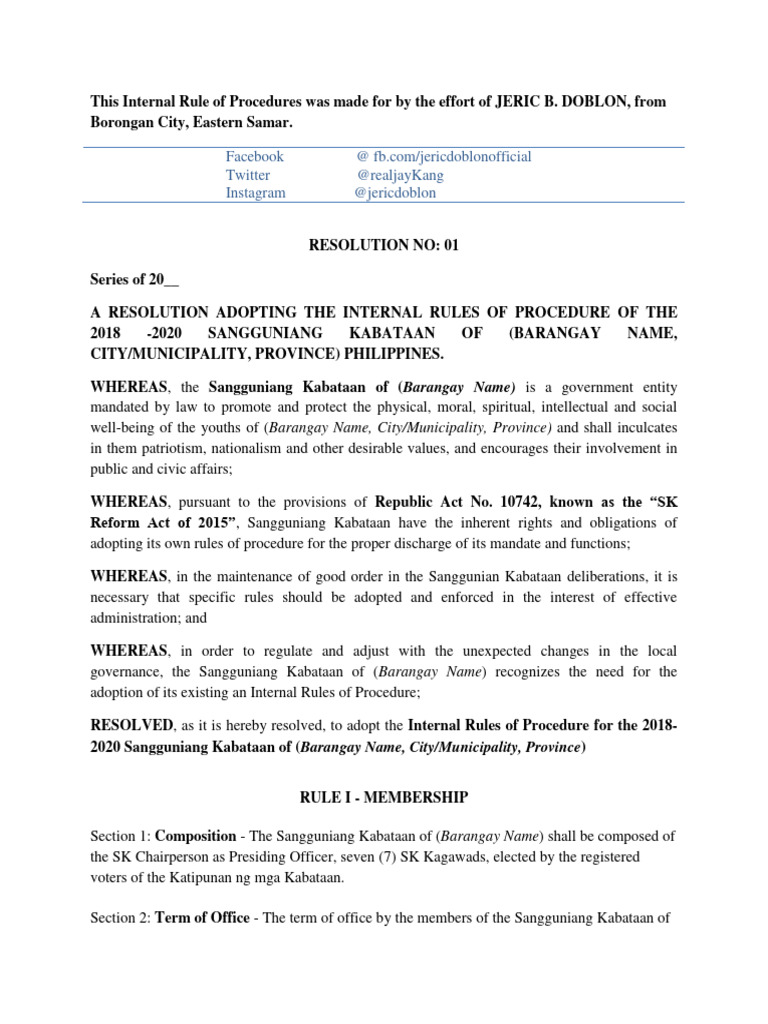 SK Internal Rules of Procedure PDF Free | PDF | Quorum | Justice