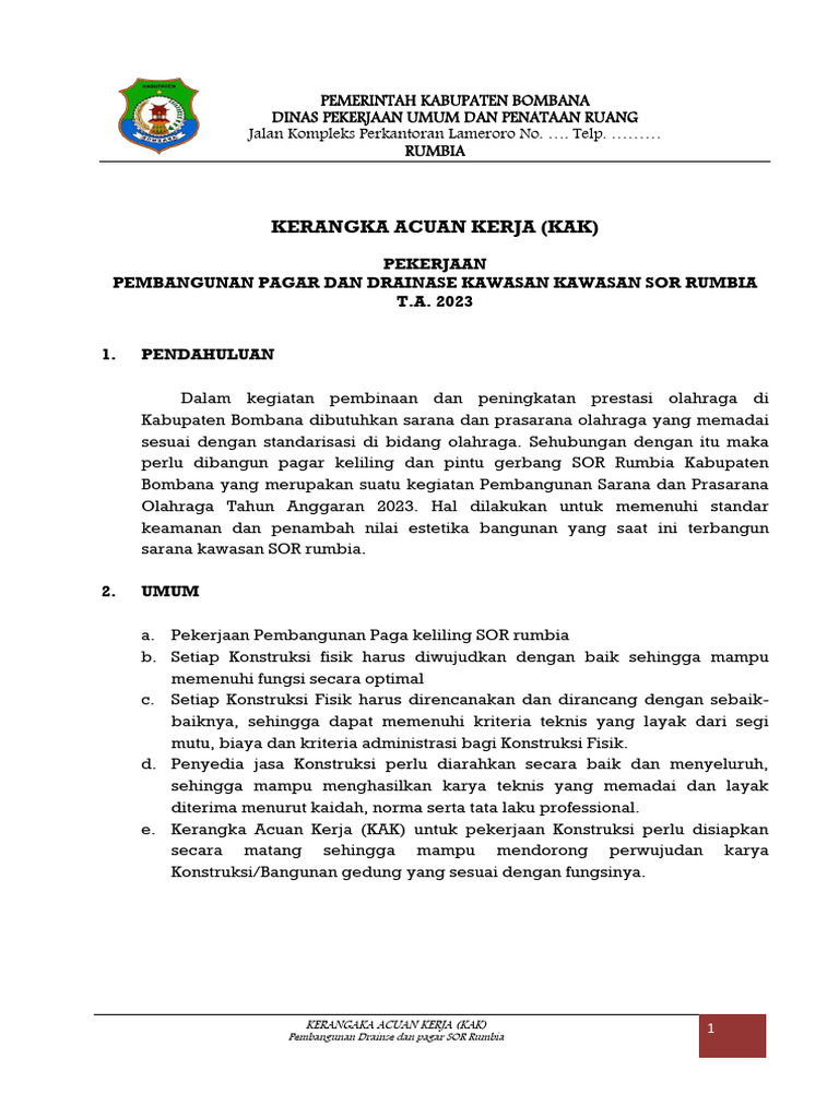 Pembangunan Pagar dan Drainase SOR Rumbia | PDF