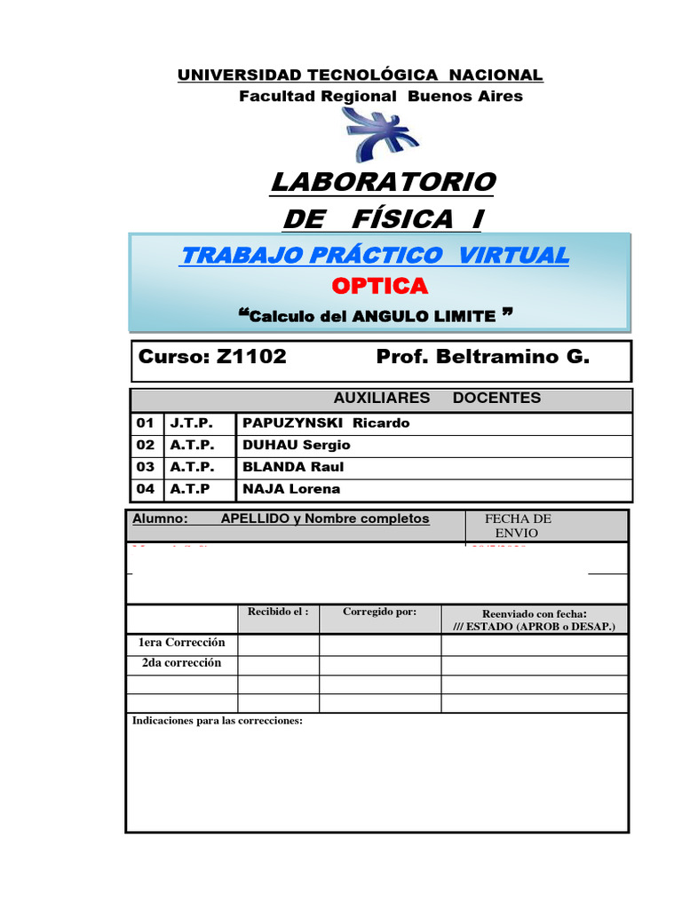 TP Optica - Angulo Limite (2020) | PDF | Refracción | Óptica