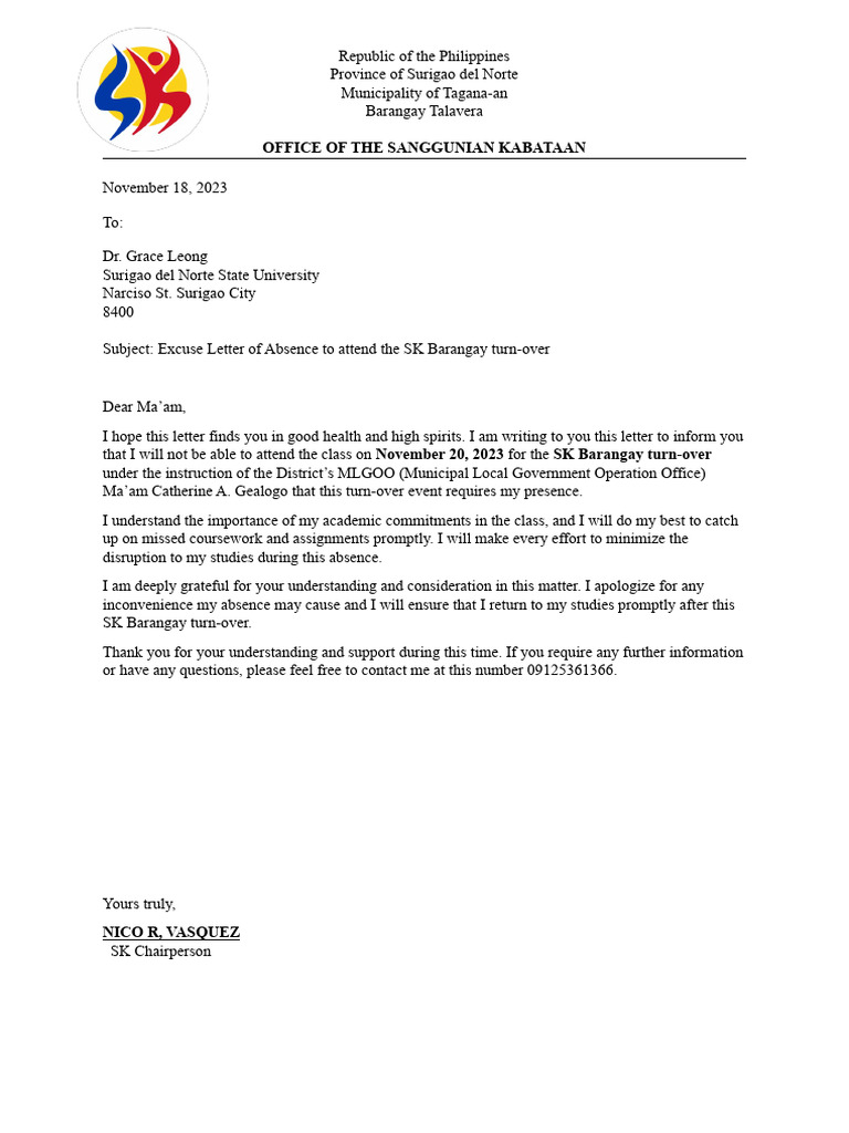 Excuse Letter | Download Free PDF | Youth Organizations | Philippines