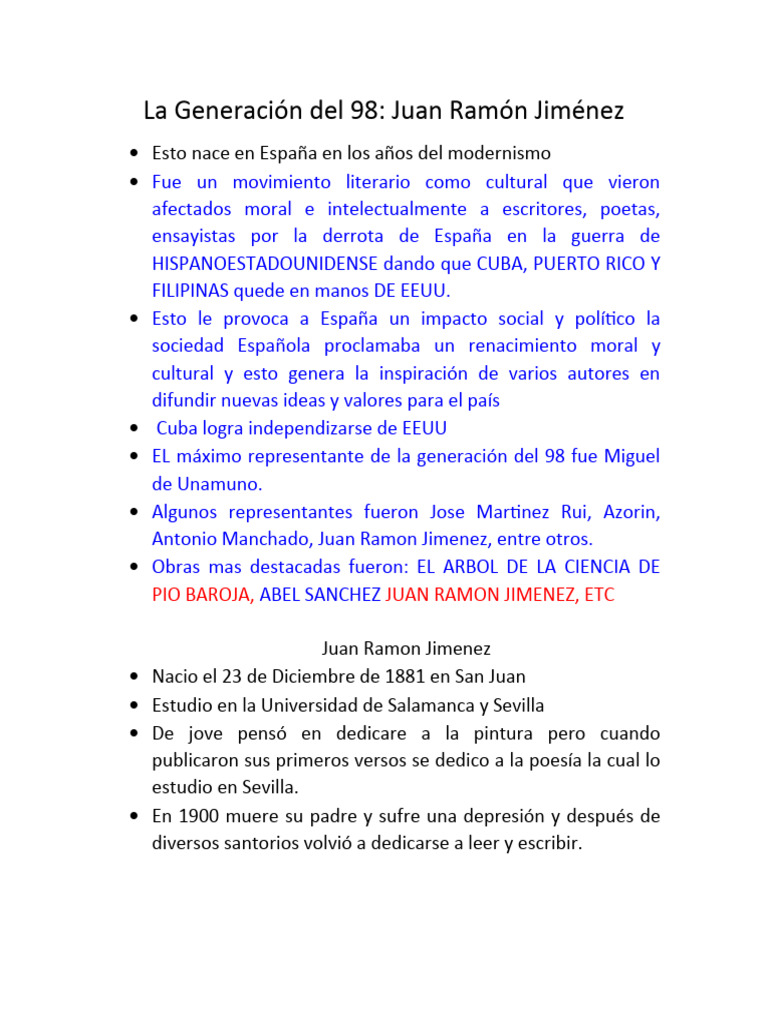 Juan Ramón Jiménez y la Generación del 98 | PDF