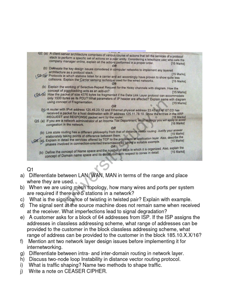 Cse306 Question Paper | PDF | Computer Network | Internet Protocols