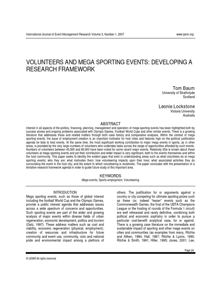 Volunteers and Mega Sporting Events Developing A | PDF | Volunteering ...
