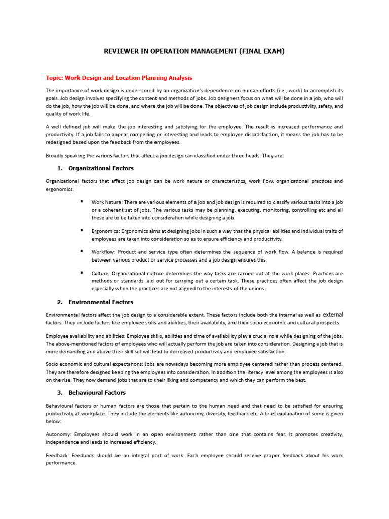 Operations Management Final Exam Reviewer | PDF | Production And ...
