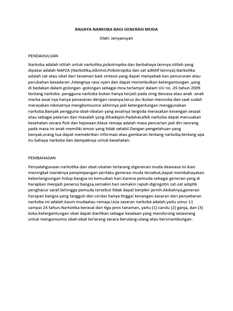 Bahaya Narkoba Bagi Generasi Mud1 | PDF | Pengembangan Diri | Gaya Hidup