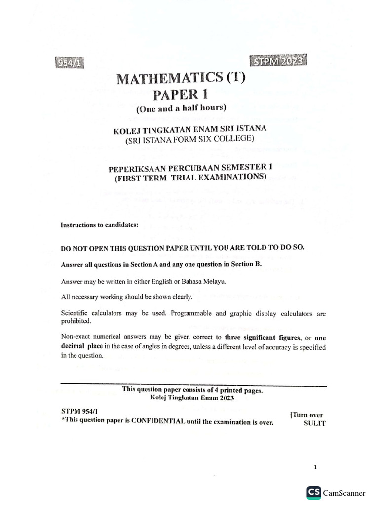 Trial STPM Sem 1 2023 | PDF