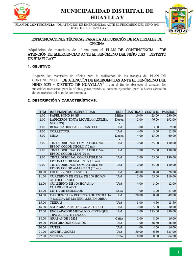 Espesificaciones Técnicas Materiales de Oficina | PDF | Diseño gráfico ...