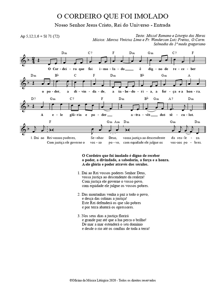 O Cordeiro Que Foi Imolado - Cristo Rei | PDF | Louvor | Adoração e ...