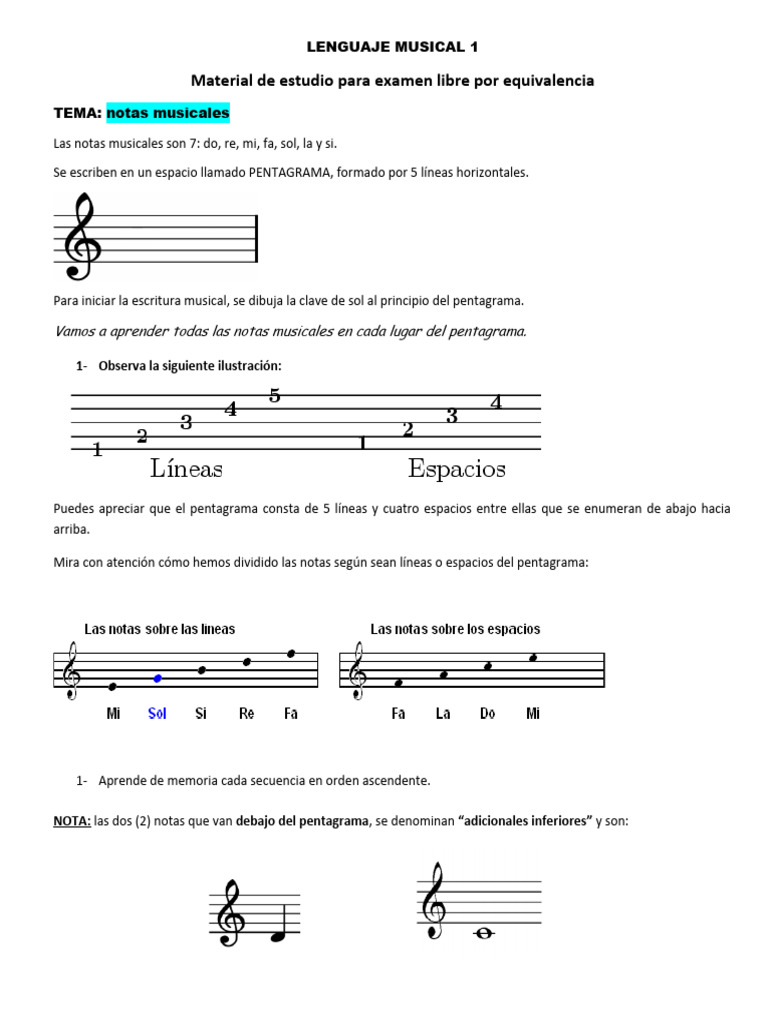 Ejercicios de Notas Musicales y Pentagrama | PDF | Escala (música) | Intervalo (música)
