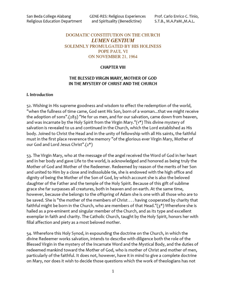 Lumen Gentium Chapter 8 | PDF | Religion & Spirituality