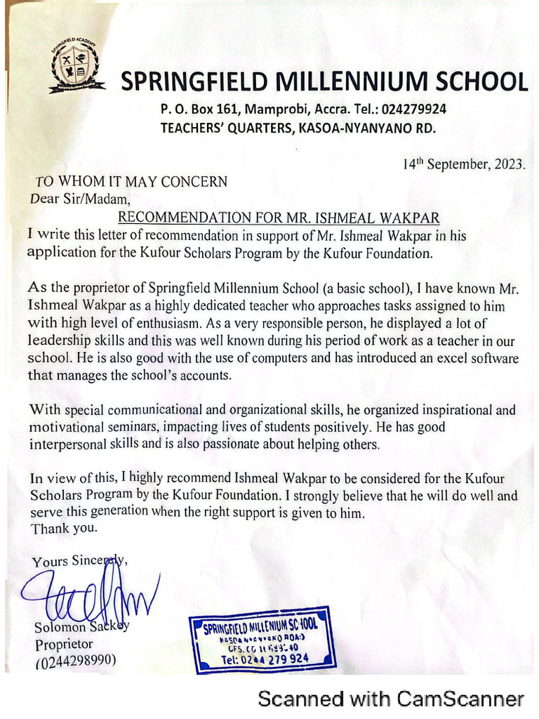 Recommendation Letter From Community Leader | PDF